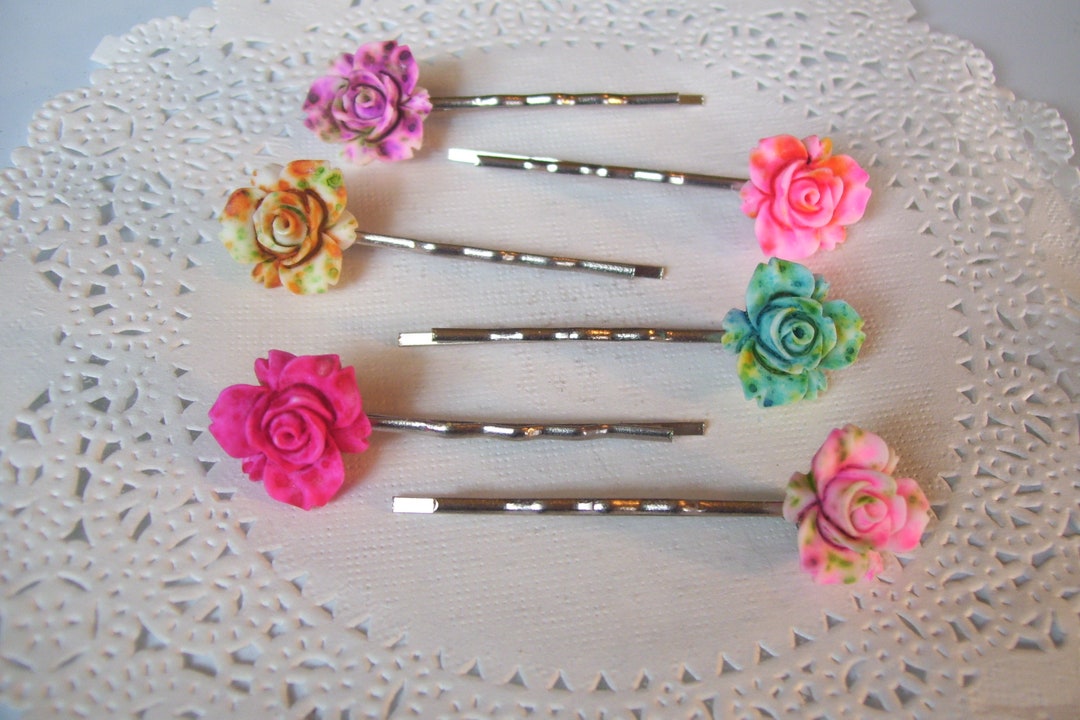 Rose Hair Pin - Flower Hair Pin - Pink Rose - Blue Rose - Flower Hair ...