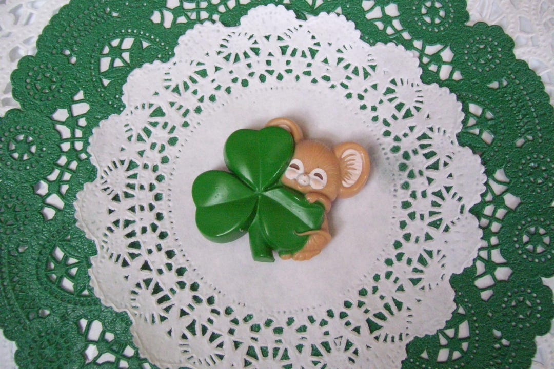 Shamrock Magnet - Mouse Magnet - Repurposed Jewelry - Hallmark Shamrock ...