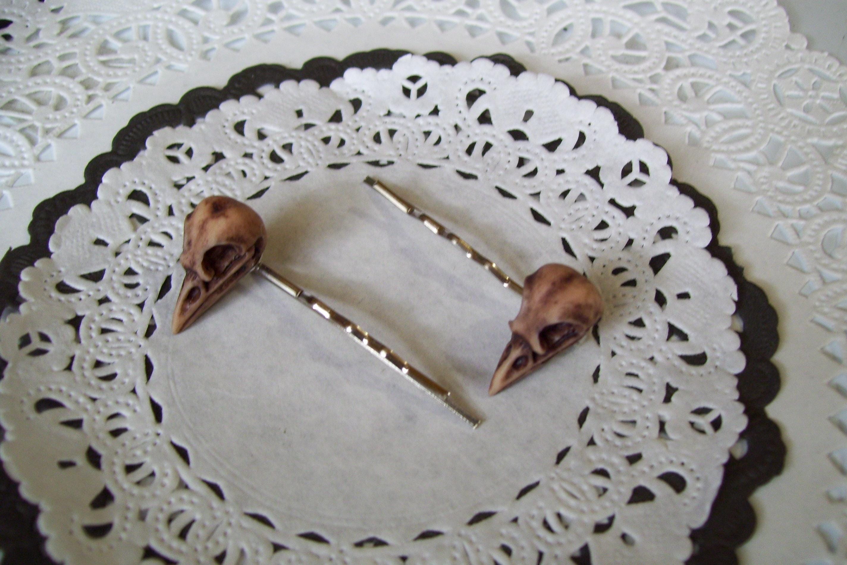 Crow Skull Hair Pin - Skull Hair Pin - Repurposed Jewelry - Hair ...