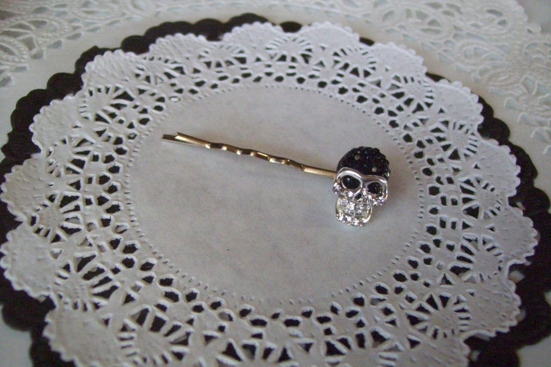 Skull Hair Pin - Repurposed Jewelry - Jeweled Magnet - Rhinestone ...