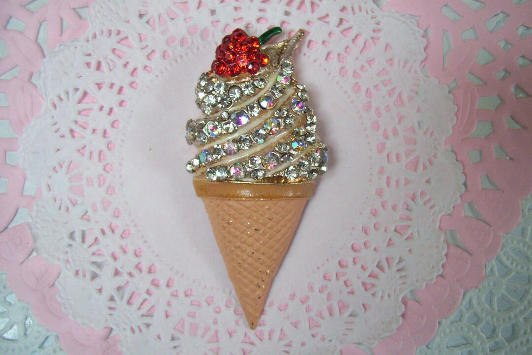 Ice Cream Magnet - Ice Cream Cone Magnet - Repurposed Jewelry - Jeweled ...