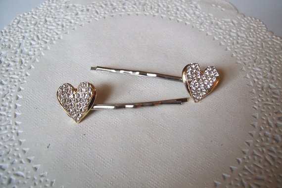 Heart Hair Pin Rhinestone Hair Pin Repurposed Jewelry | Etsy