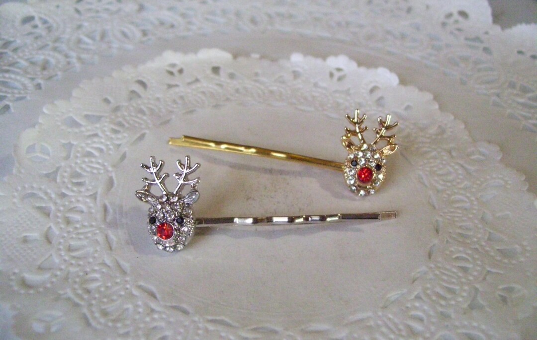 Christmas Hair Pin - Rudolph Hair Pin - Repurposed Jewelry - Holiday ...