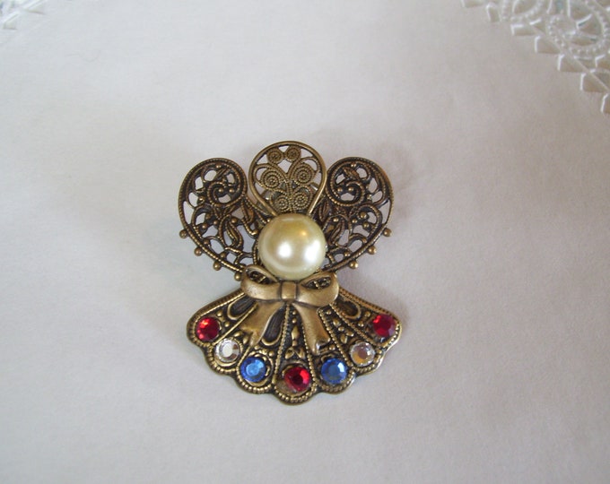 Angel Pin - Angel Brooch - Filigree Angel Pin - Red White and Blue ...