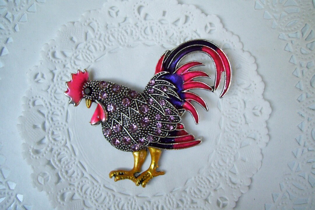 Chicken Magnet - Repurposed Jewelry - Rooster Magnet - Jeweled Magnet ...