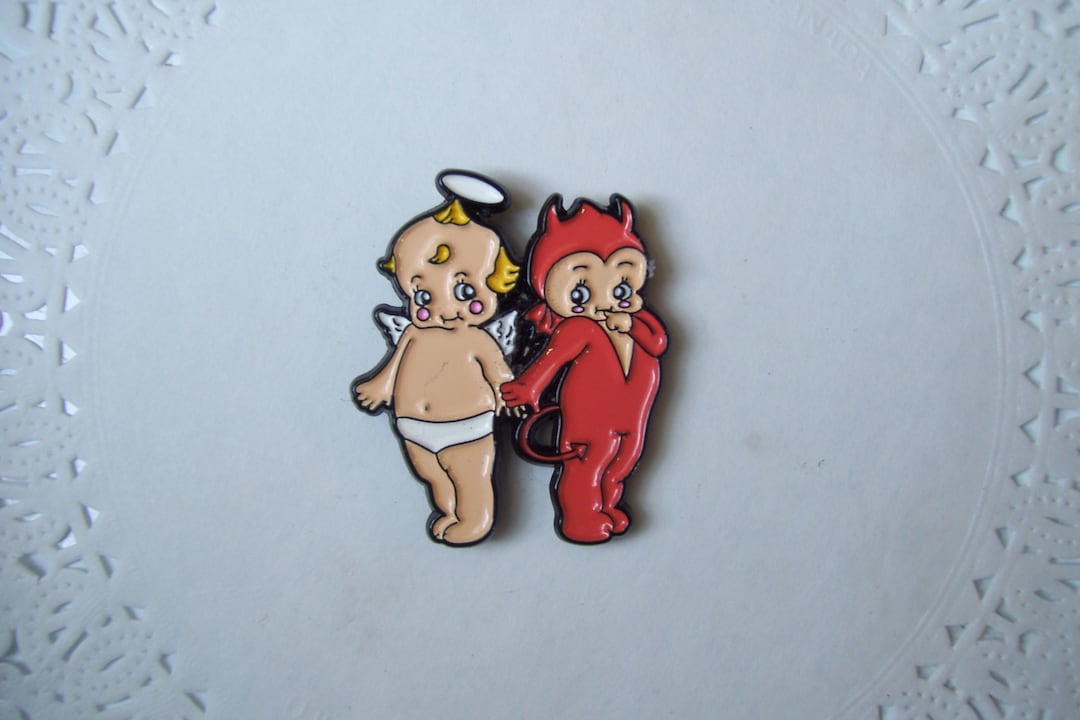 Kewpie Angel Versus Devil Magnet - Repurposed Jewelry - Angel Magnet ...