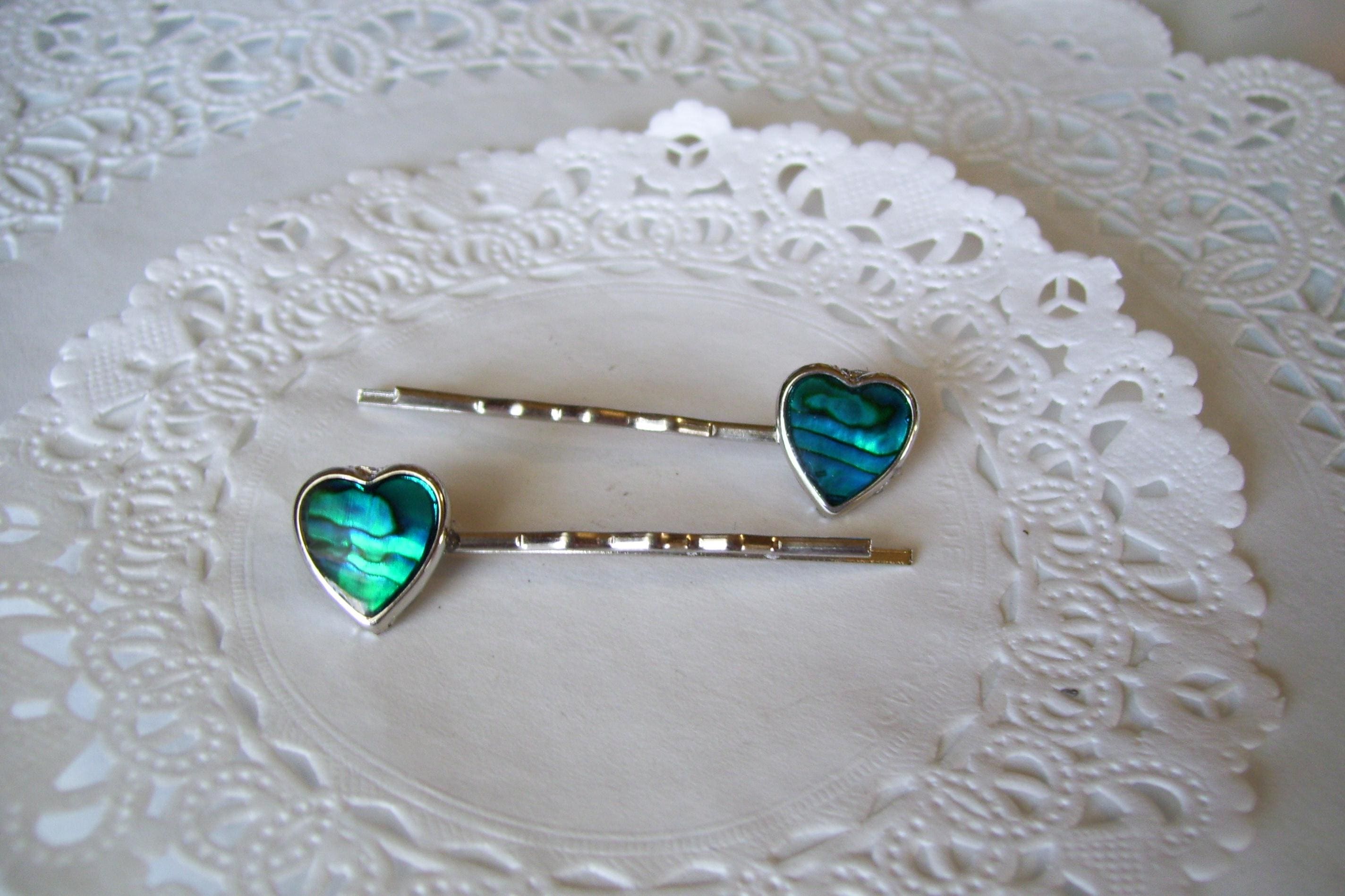 Abalone Heart Hair Pin - Heart Hair Pin - Repurposed Jewelry - Jeweled ...