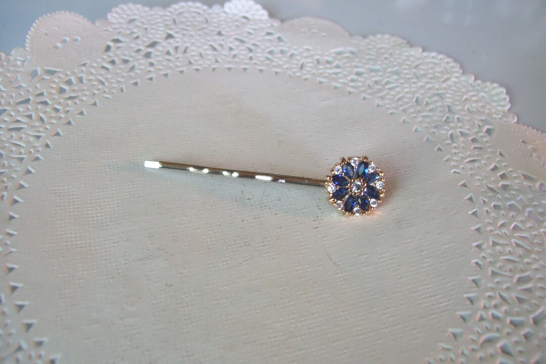 Sapphire Hair Pin - Rhinestone Hair Pin - Jeweled Hair Pin - Flower ...