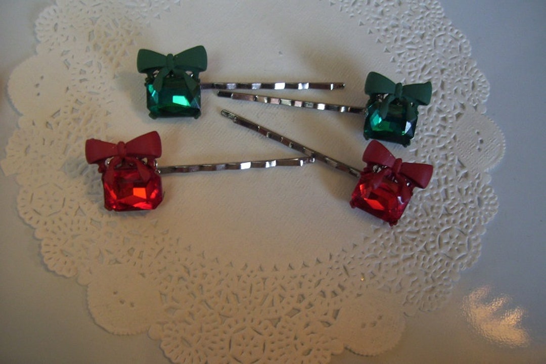 Christmas Hair Pin Rhinestone Hair Pin Ribbon Hair Pin - Etsy