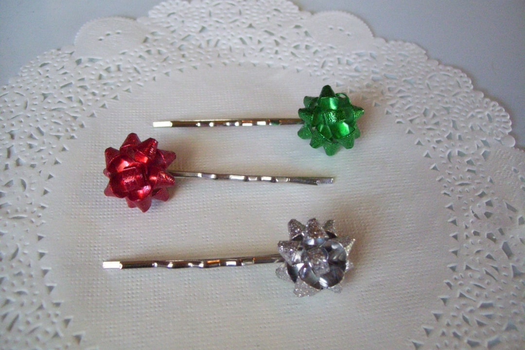 Christmas Hair Pin - Christmas Bow Hair Pin - Christmas Ribbon Hair Pin ...