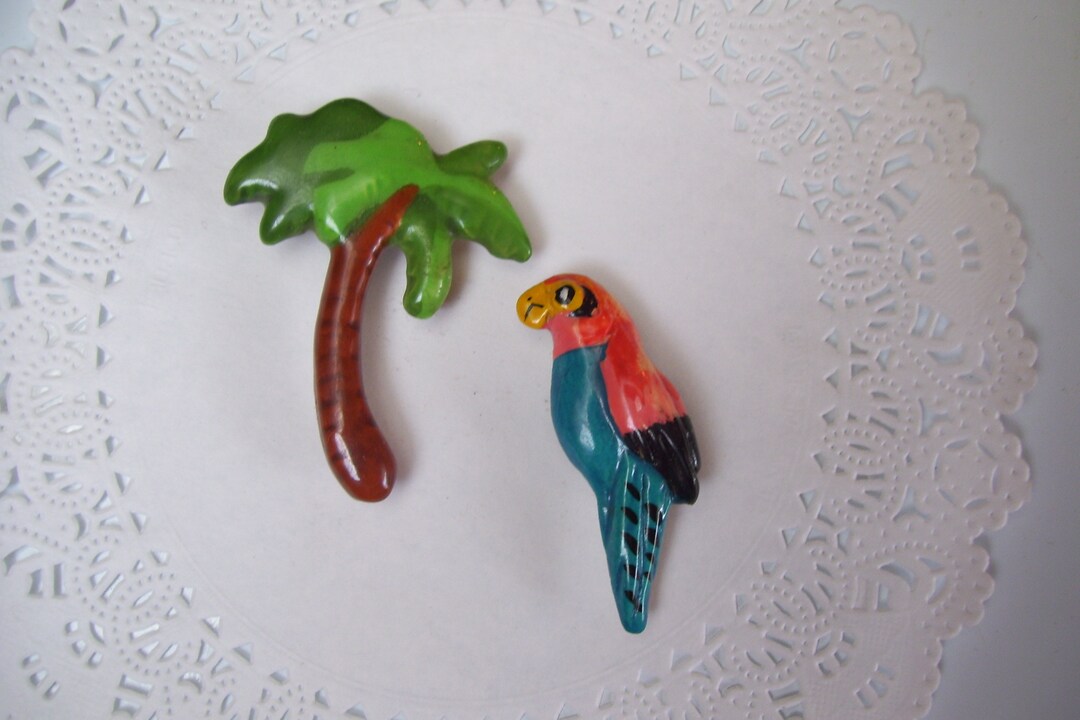 Palm Tree Magnet - Parrot Magnet - Tropical Magnet - Set of Two Magnets ...