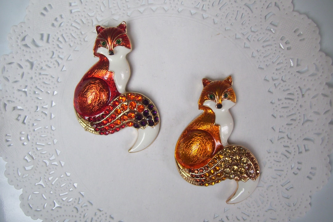 Fox Magnet - Repurposed Jewelry - Fox Jewelry - Rhinestone Magnet ...