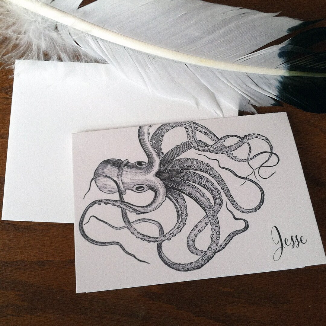 Quiet Luxury Personalized Octopus Ocean Themed Note Cards or Note Pad ...