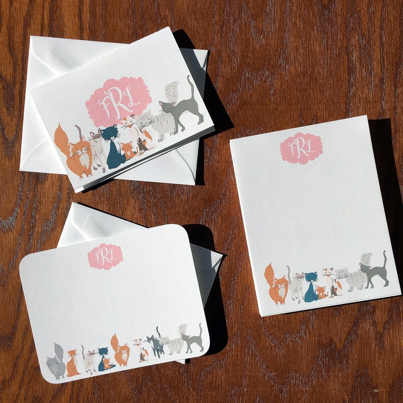 Charismatic Cat Personalized Correspondence Cards Monogram - Etsy