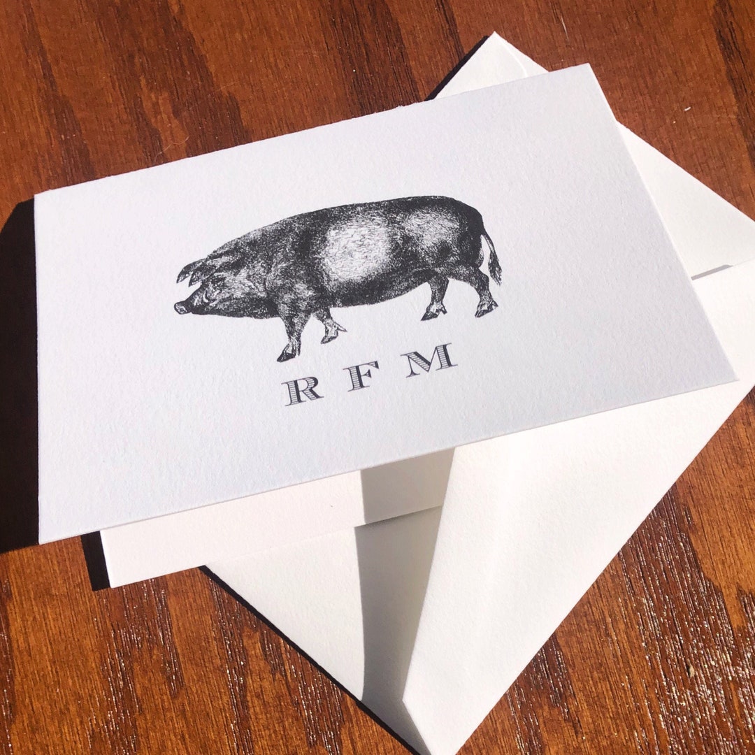 Personalized Pig Stationery Note Card Set - Etsy