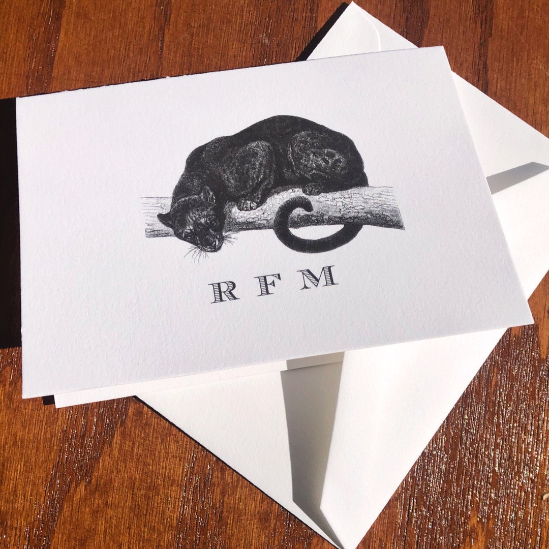 Personalized Black Leopard Stationery Note Card Set - Etsy