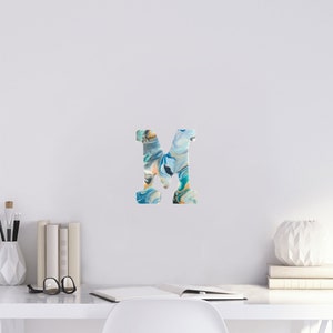 Monogram Letter M in Blue, Teal, Gold and White 9.25 in X 7.5 in With ...