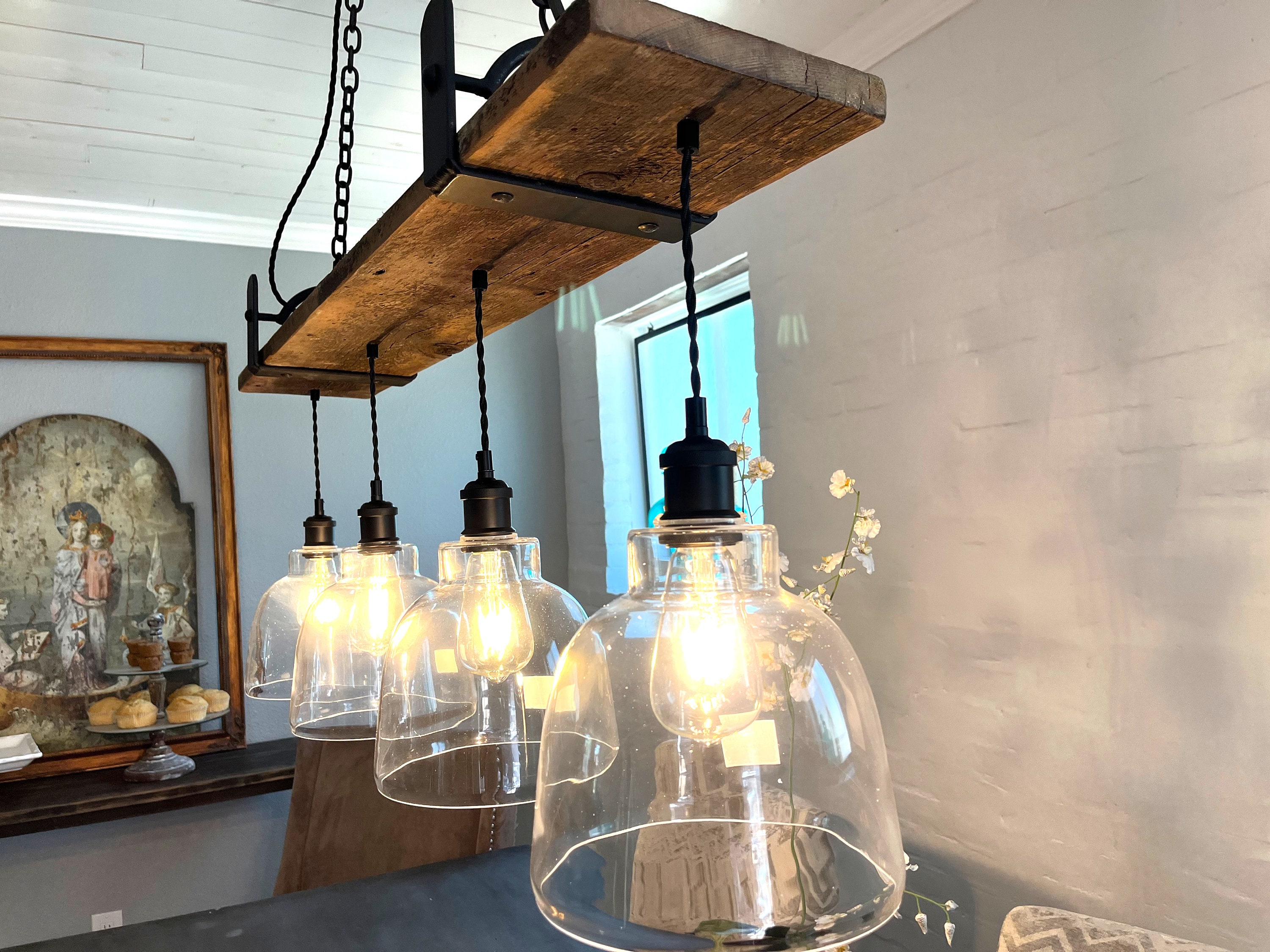 Vintage LOG BARN Dining Room Light Fixture Hanging, Farmhouse ...