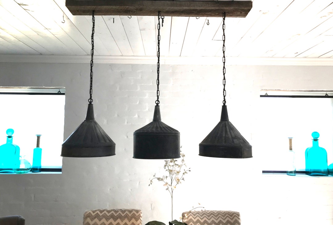 Funnel Lamp 3 Aged Zinc Funnel Chandelier With Flush Mount Barnwood ...