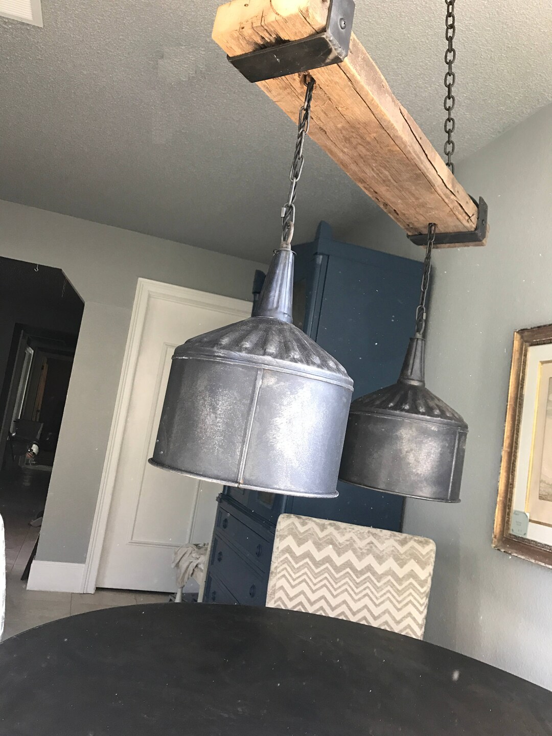 Funnel Lamp 2 Funnel Chandelier With Barnwood Beam and Iron - Etsy