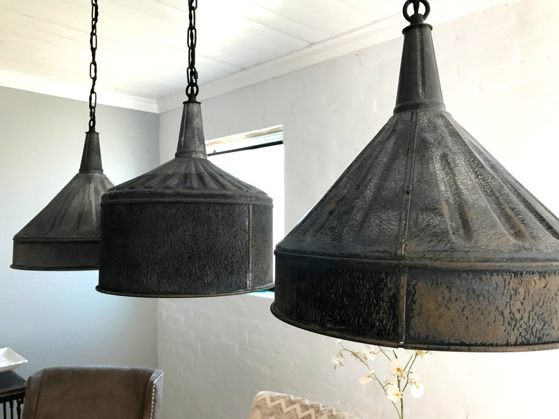 Funnel Lamp 3 Aged Zinc Funnel Chandelier With Flush Mount | Etsy