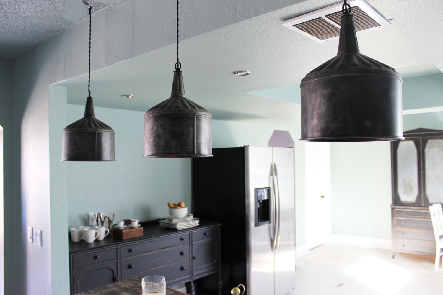 Large Funnel Pendant Light in Black Steel or Galvanized Aged | Etsy