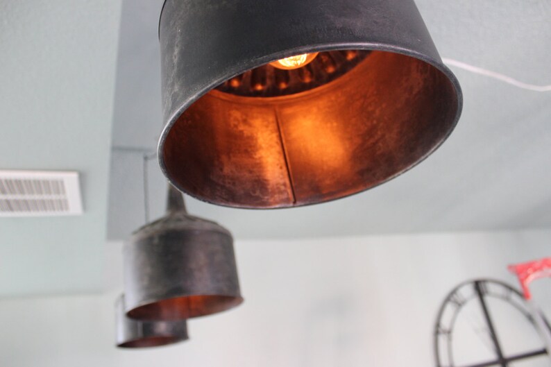 Large Funnel Pendant Light: Aged Zinc or Black Steel - Etsy