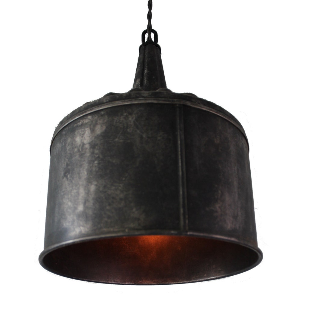 Large Funnel Pendant Light in Black Steel or Galvanized Aged Zinc FREE ...