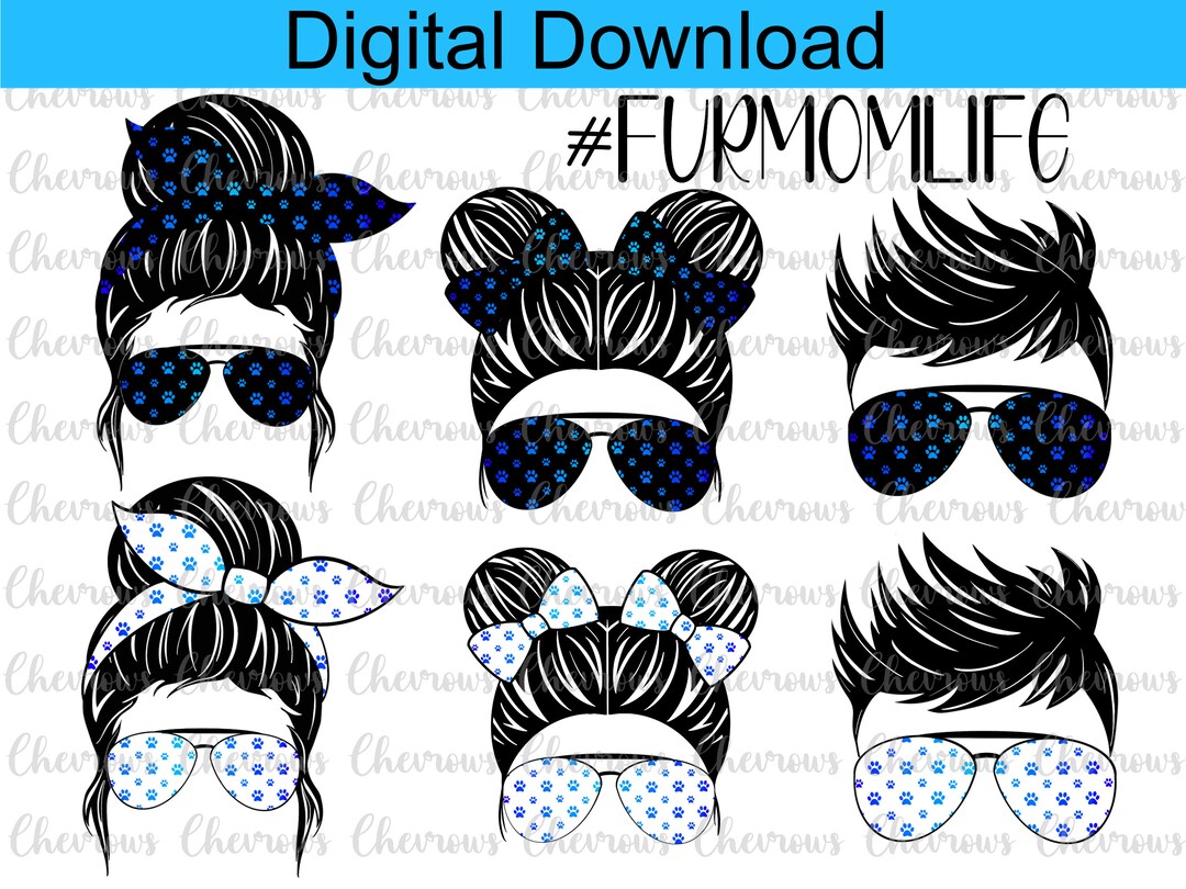 Blue Dog Messy Bun, Dog Png, Paw Print Download, Sublimation Print Mom ...