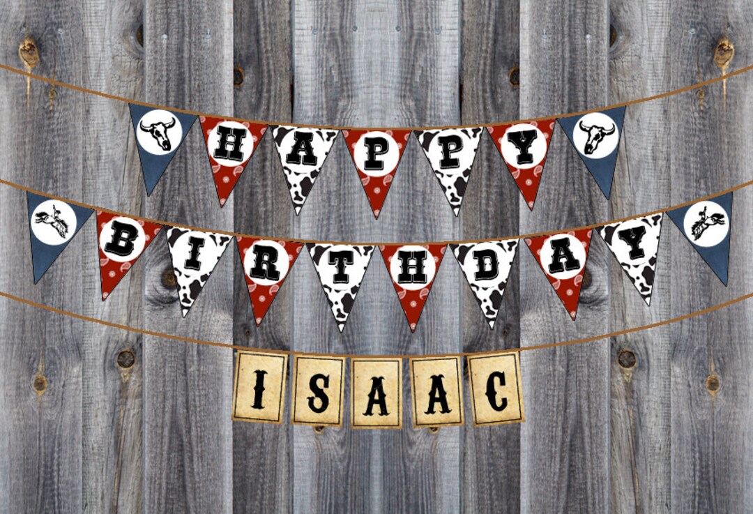 Western, Cowboy, Rodeo Party Theme - Pennant Banner - Happy Birthday ...