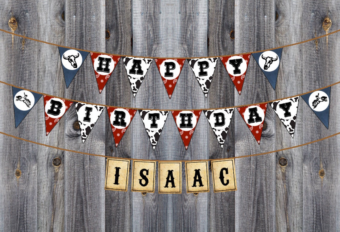 Western, Cowboy, Rodeo Party Theme - Pennant Banner - Happy Birthday ...