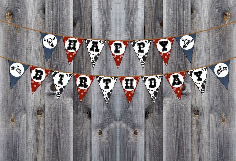 Western, Cowboy, Rodeo Party Theme - Pennant Banner - Happy Birthday ...