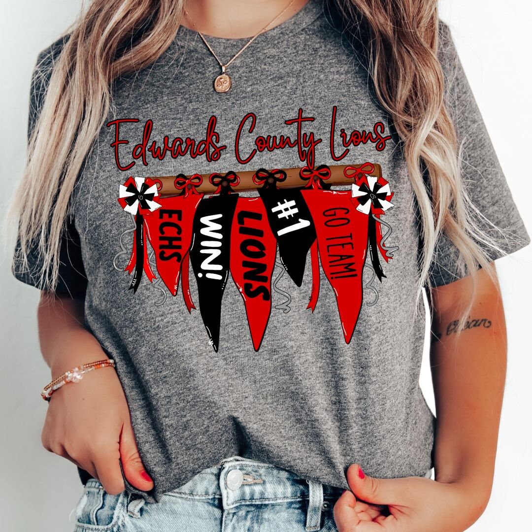 Edwards County Lions Pennant Banner Flag Shirt, Custom Spirit Tee, Custom Colors, Mascot, Custom ...