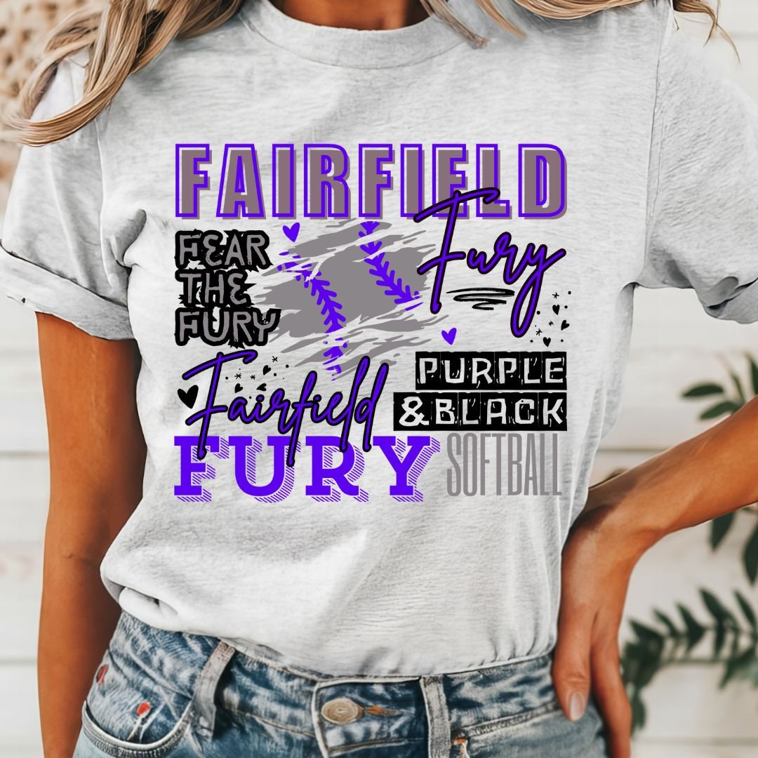 Fairfield Fury Softball Custom School Typography Shirts, Custom Colors ...