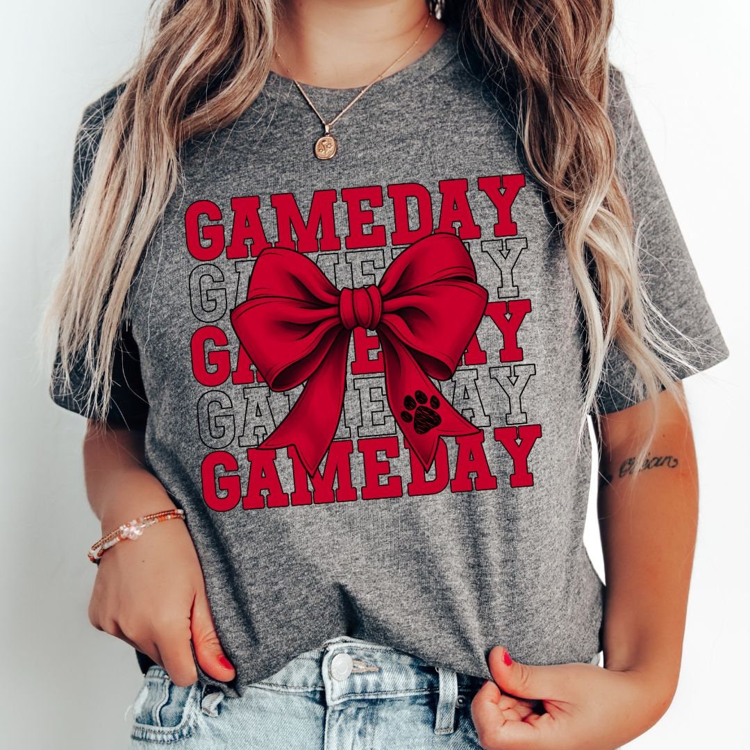 Game Day Bow Shirt With Team Logo on Bow, Custom Football Cheer Tee ...