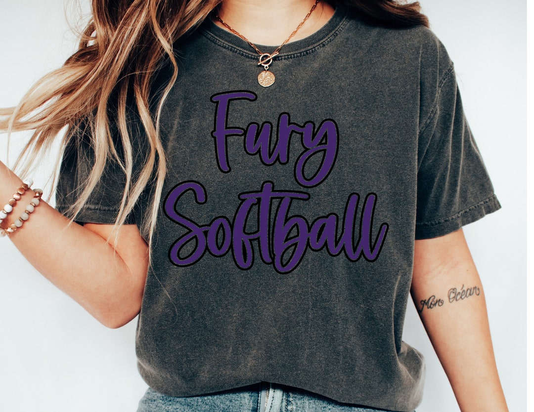 Fury Softball, Purple Puff, Black Glitter, Comfort Colors Pepper ...
