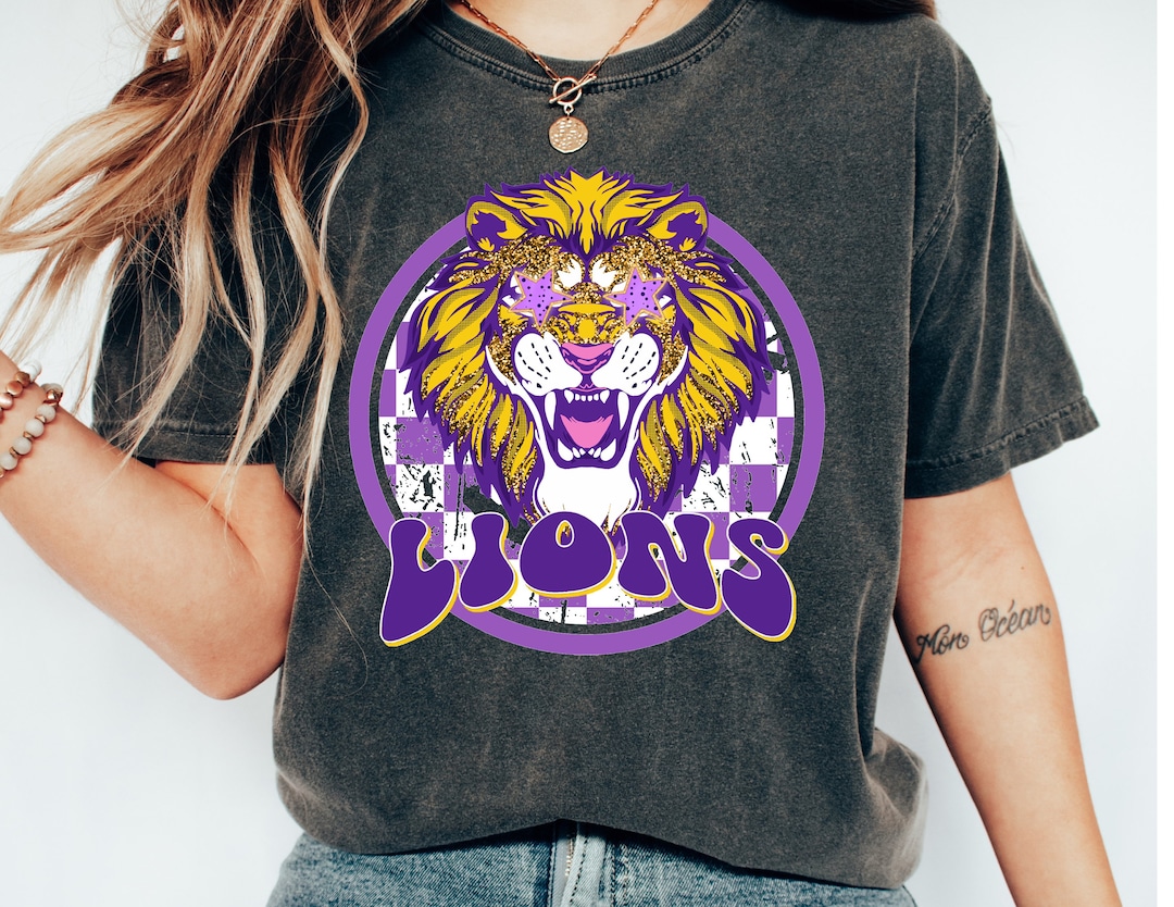 Lions Purple and Gold, Comfort Colors Pepper, AGS School Spirit Shirt ...