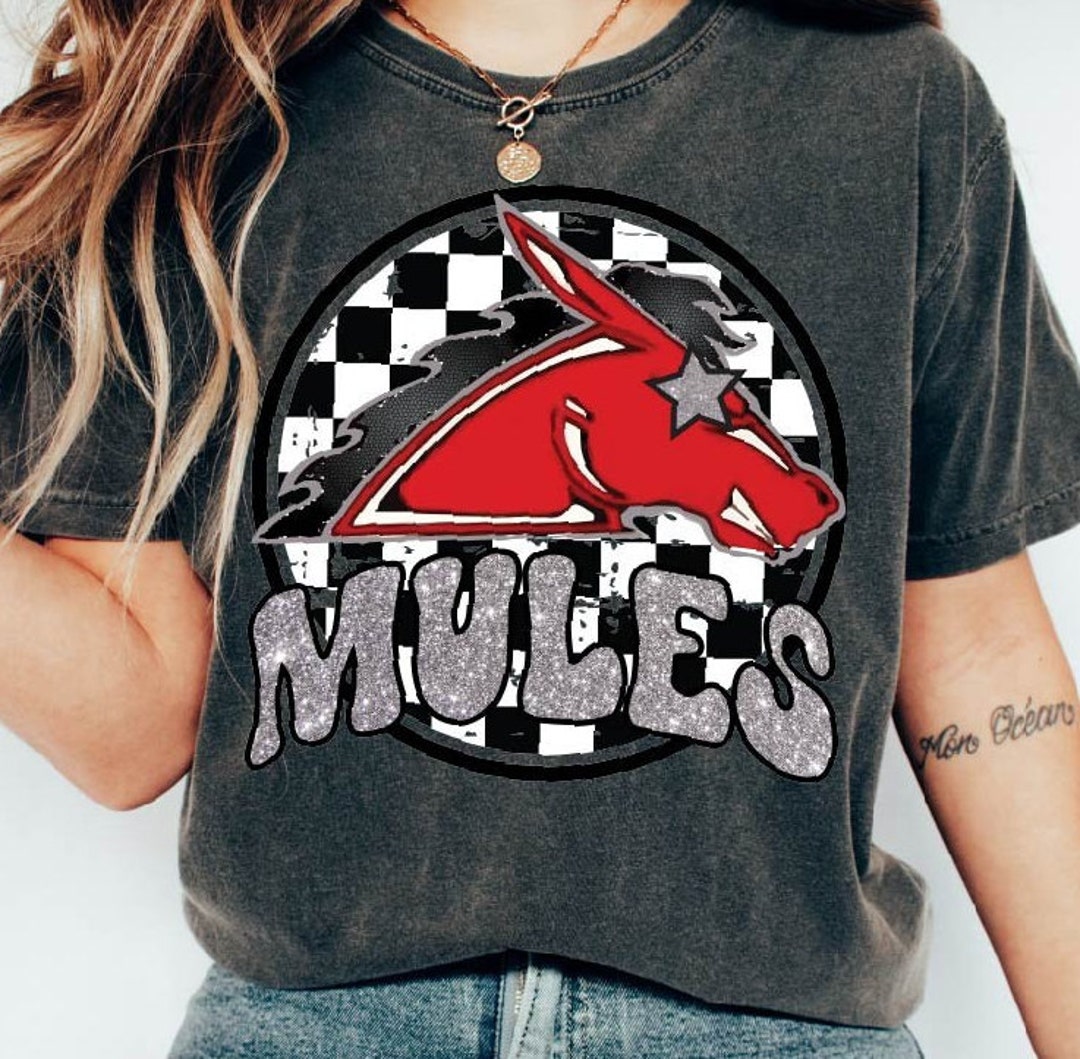 Mules Black and Red Checkered Circle Shirt, Comfort Colors Pepper ...