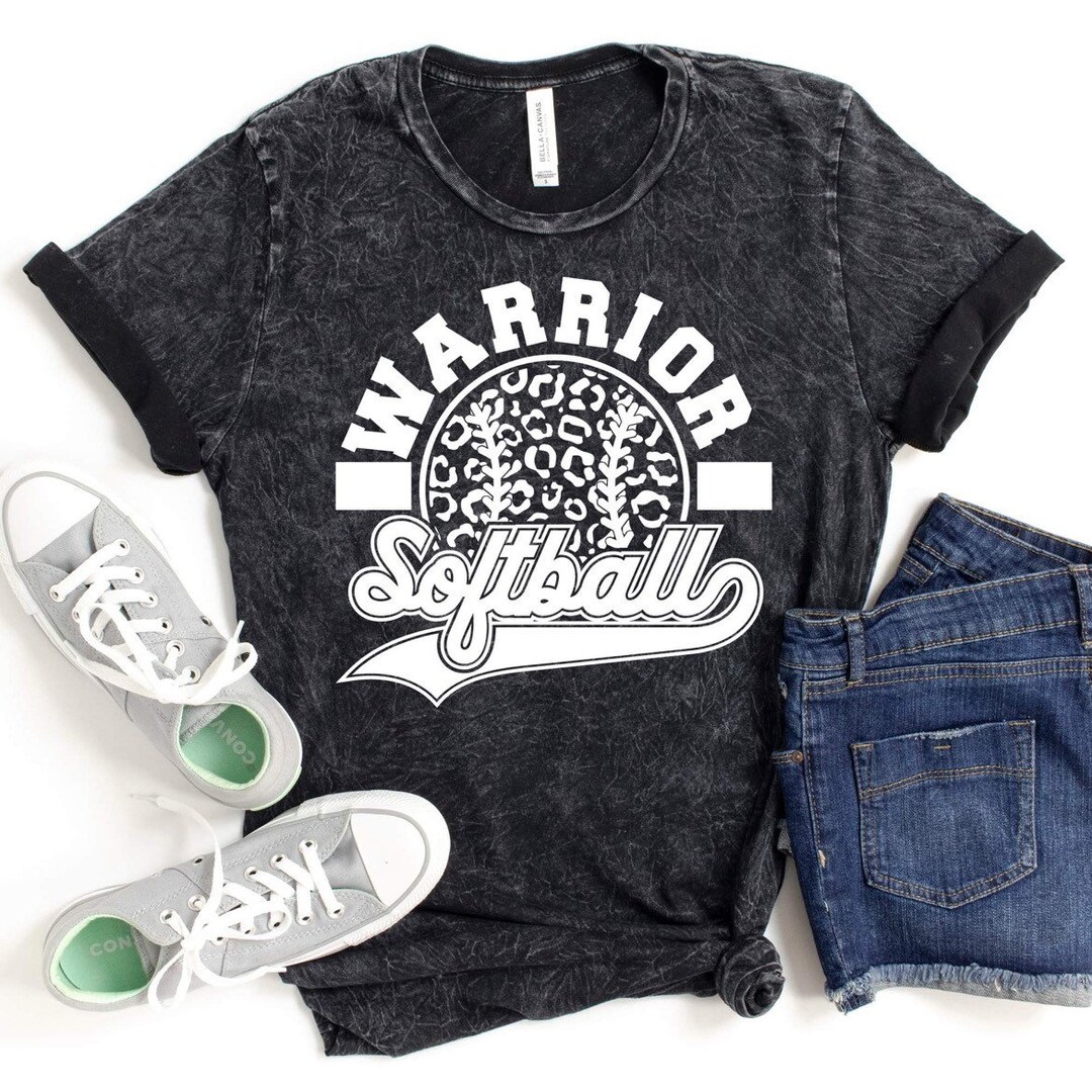 Warrior Softball Leopard Print Shirt, Bella Brand Black Mineral Wash ...