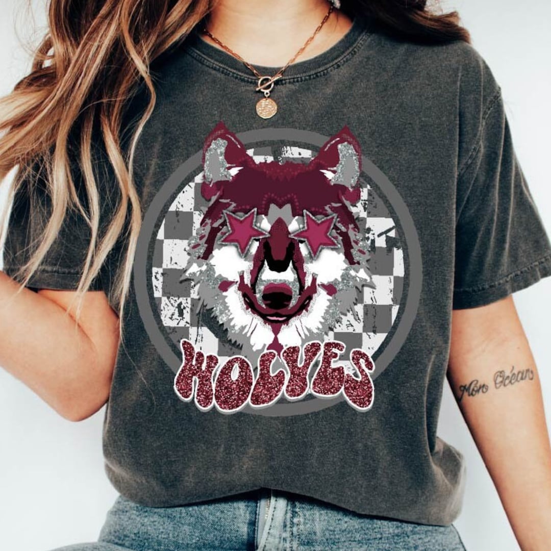 Wolves Maroon and Gray Custom Tee, Comfort Colors Pepper, Wolves School ...