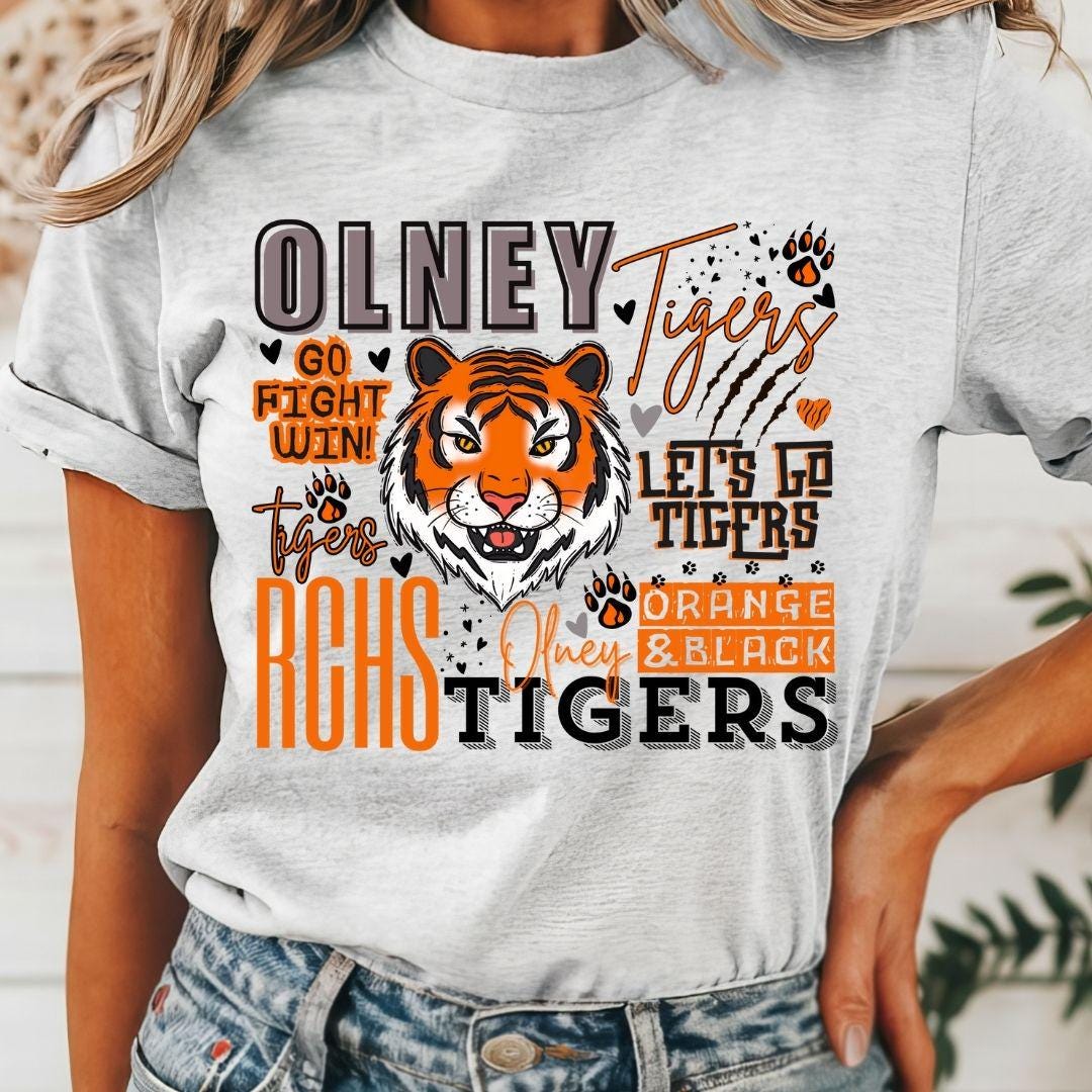 Olney Tigers Custom School Typography Shirts, Custom Colors, Custom ...