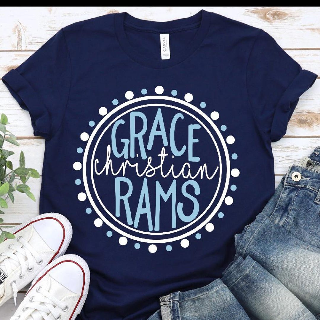 Grace Christian Rams Team Spirit Shirt, Team Pride, Navy, School Colors ...