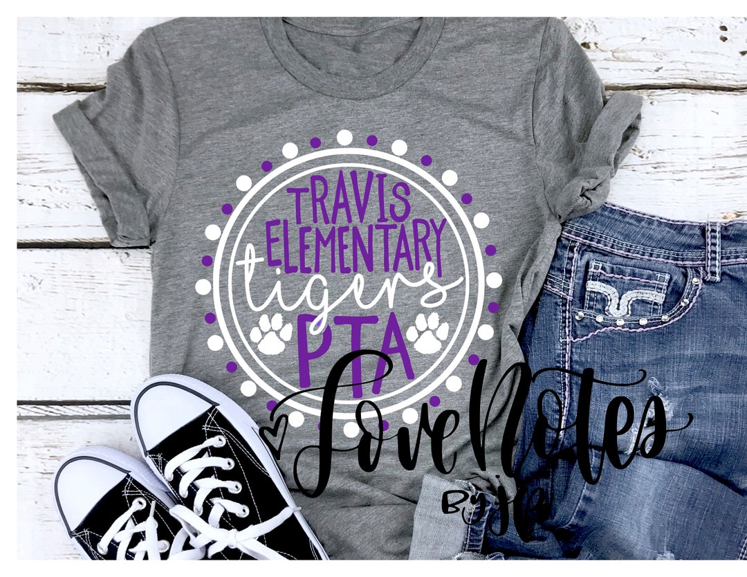Travis Elementary PTA, Glitter Purple, Matte White, PTA Crew on Back ...