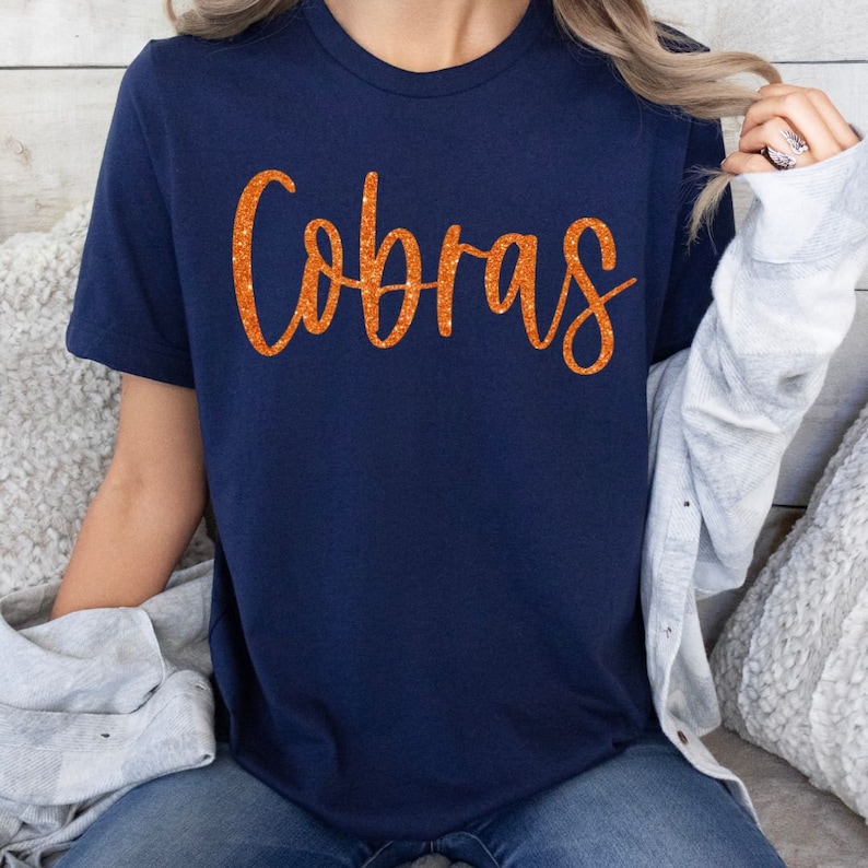 Cobras Glitter Mascot Shirt, Tigers Tee, Custom Glitter Team Pride ...
