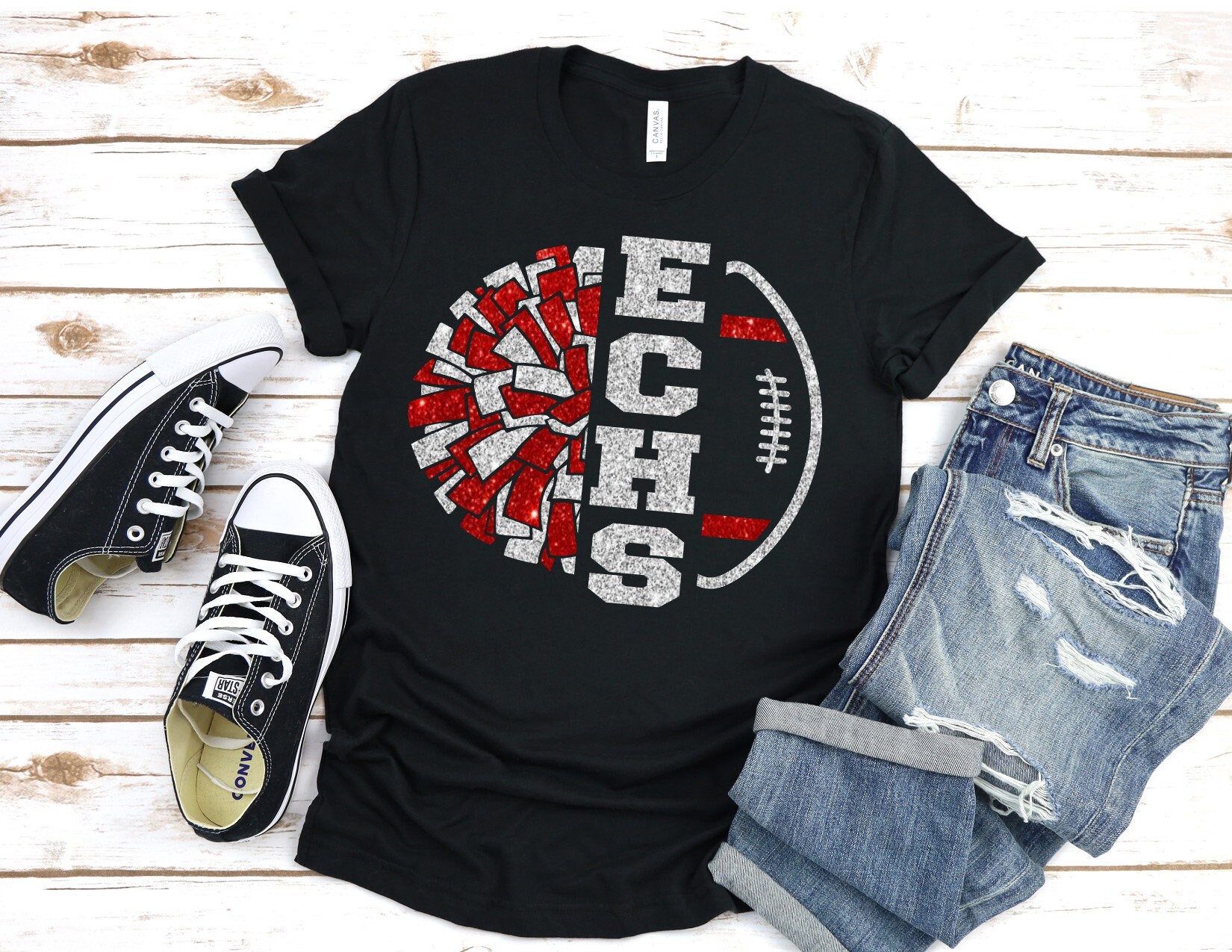 Bucs Football Cheer Team Spirit Shirt, Matte Navy and Gold Glitter ...