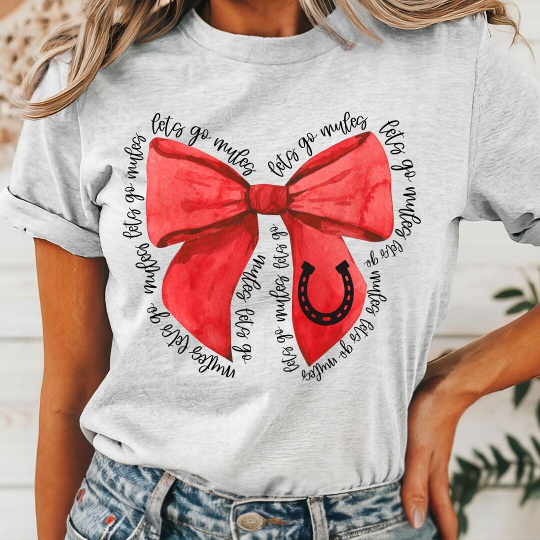 Lets Go Mules Game Day Bow Shirt With Team Logo on Bow, Custom Bow Tee ...