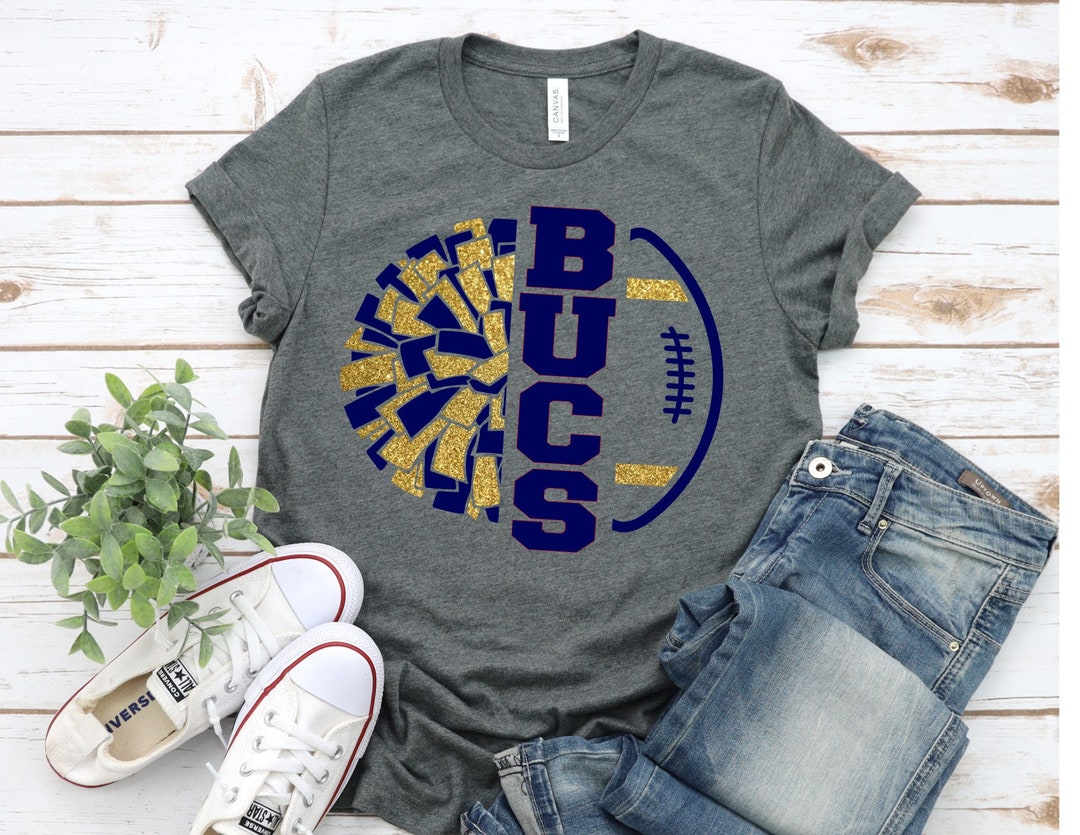 Bucs Football Cheer Team Spirit Shirt, Matte Navy and Gold Glitter ...