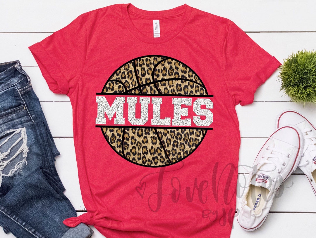 Mules Basketball Shirt, Leopard Foil Print, Glitter Mascot, Basketball ...