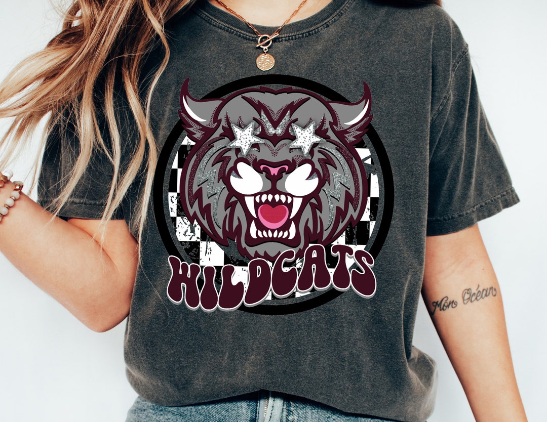 Wildcats Maroon Black and White, Comfort Colors Pepper,wildcats School ...