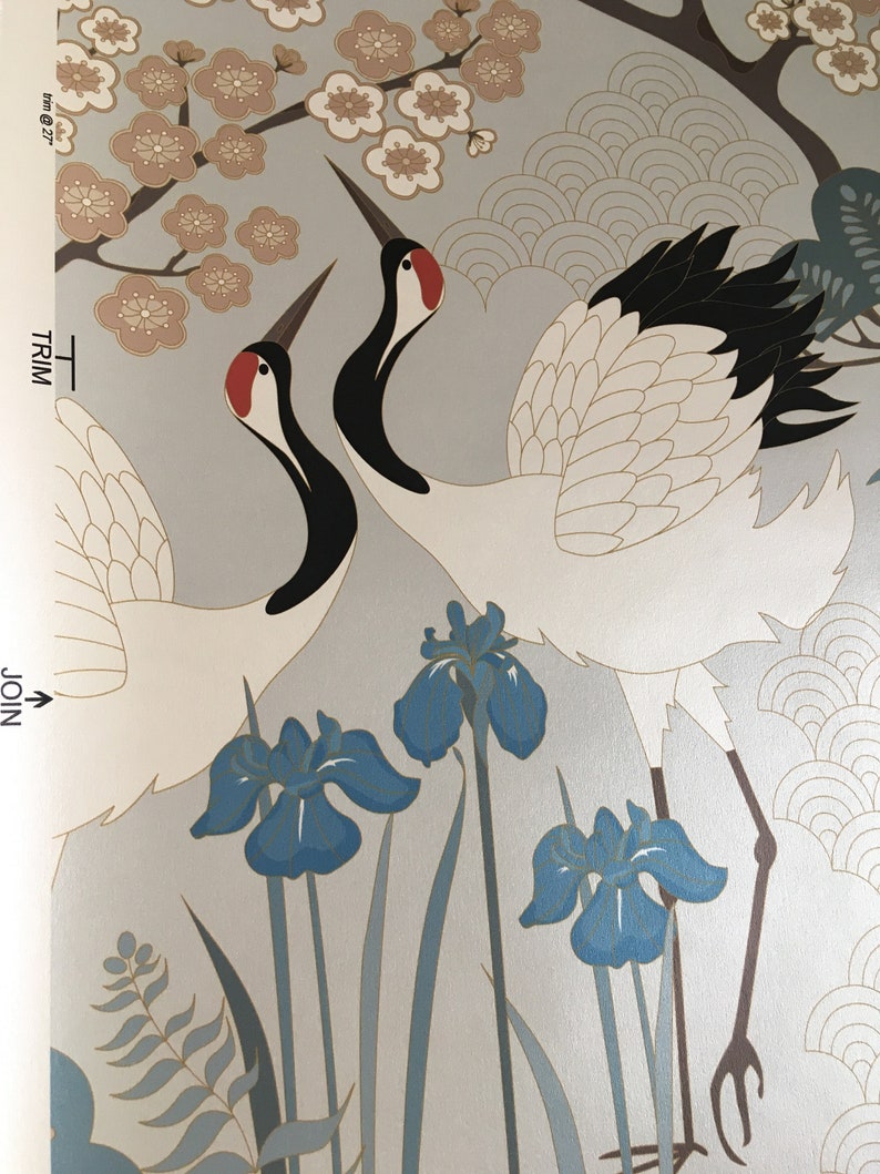 Wallpaper Roll Japanese Garden Grey on Unpasted Matte Paper | Etsy